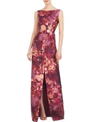 KAY UNGER Marlowe Column Gown - Garnet Multi