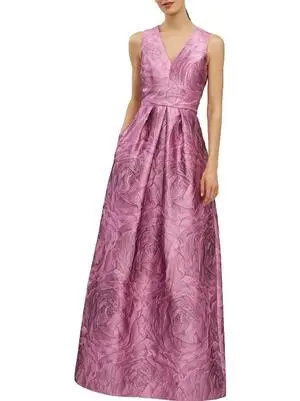 KAY UNGER Mariah Crinkle Pleated Gown - Heather Rose