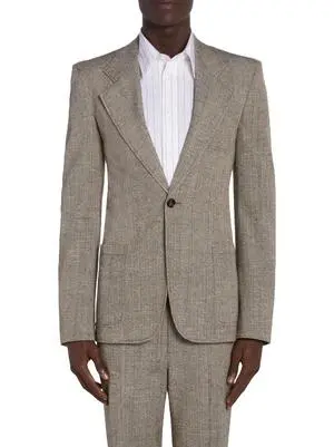 Bottega Veneta Knotted Melange One-button Suit Jacket - 2515 Brown/ White/ Blue