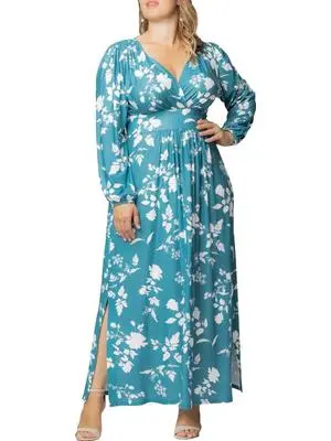 KIYONNA Kelsey Long Sleeve Maxi Dress - Aqua Blooms