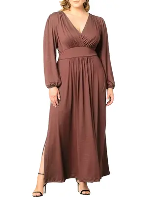KIYONNA Kiyonna Kelsey Long Sleeve Maxi Dress Hazelnut