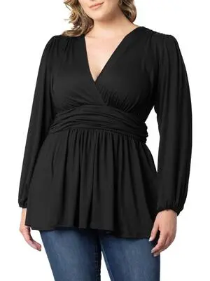 KIYONNA Leah Gathered Top - Black Noir
