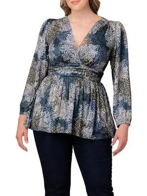 KIYONNA Leah Gathered Top - Blue Multi