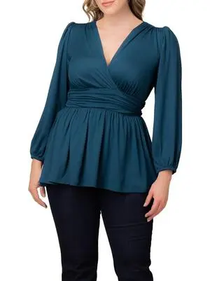 KIYONNA Kiyonna Leah Gathered Top Teal