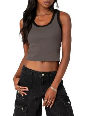 EDIKTED Alix Lace Rib Crop Tank - Gray