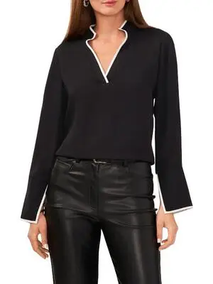 Vince Camuto Trim Split-neck Top - Rich Black