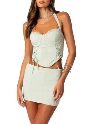 EDIKTED Audrina Lace-up Halter Bustier Top - Sage