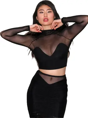 Fleur Du Mal Mesh Mock Neck Top - Black