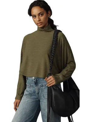 PILCRO Pilcro Ribbed Turtleneck Pullover Green