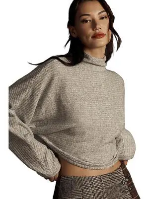 PILCRO Ribbed Turtleneck Pullover - Heather Grey