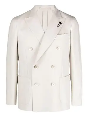 LARDINI Peak-lapel Double-breasted Blazer - Neutrals