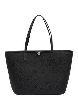Tory Burch T Monogram Zip Tote - Black