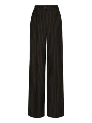 Dolce & Gabbana Pinstriped Wide-leg Trousers - Black