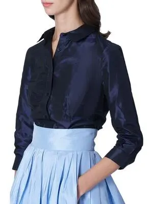 Carolina Herrera Three-quarter Sleeve Silk Button-up Shirt - Midnight
