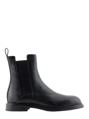 Emporio Armani Grained Leather Ankle Boots - Black