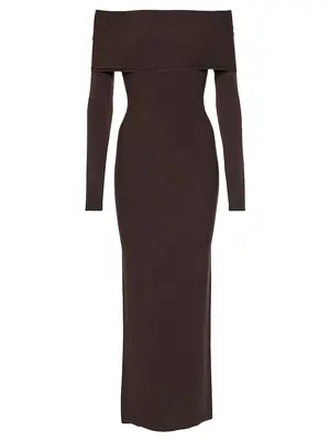 Alaïa Off-shoulder Jersey Midi Dress - Brown