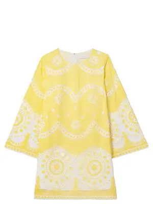 Borgo De Nor Stevie Cotton-blend Poplin Mini Dress With Guipure Lace - Yellow