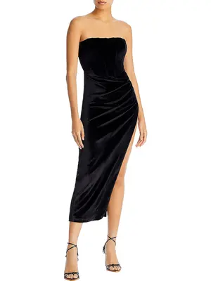 Bardot Bardot Strapless Velour Cocktail Dress Black