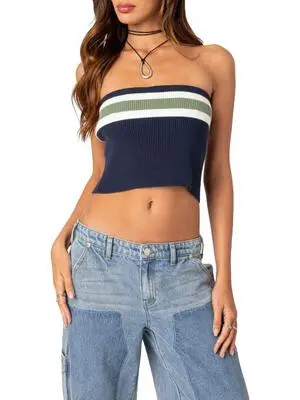 EDIKTED Cyprus Stripe Rib Tube Top - Blue Mix