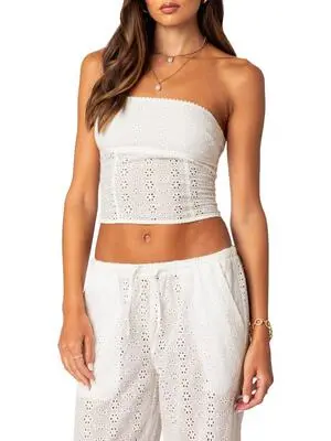 EDIKTED EDIKTED Eyelet Lace-Up Corset Tube Top