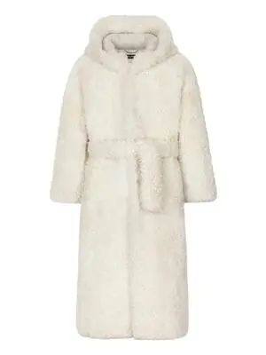 Dolce & Gabbana Shearling Hooded Coat - White