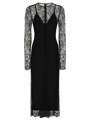 Dolce & Gabbana Chantilly Lace Fil Coupé Calf-length Dress - Black