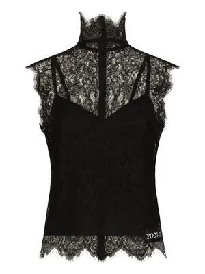 Dolce & Gabbana Chantilly Lace High-neck Top - Black