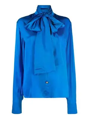 Balmain Satin Pussy-bow Blouse - Blue