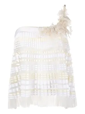 GEMY MAALOUF Floral Appliqué Pleated Top - Neutrals