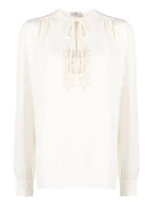 Etro Leaf-embroidered Silk Blouse - Neutrals