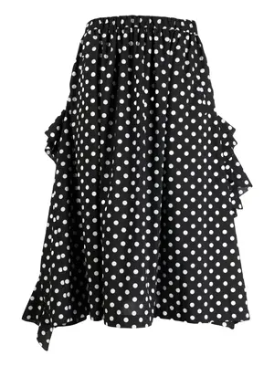 Comme Des Garçons Ruffled Polka Dot Midi Skirt - Black