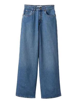 Miu Miu Logo-embroidered Wide-leg Jeans - Blue