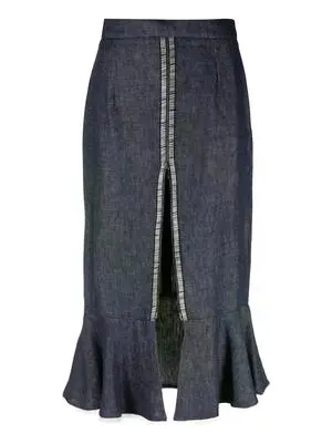 GEMY MAALOUF Zipped Slit Godet Midi Skirt - Blue