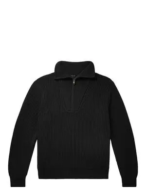 NILI LOTAN Heston Ribbed Cashmere Half-zip Sweater - Black