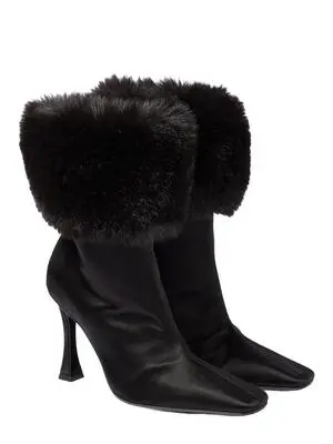 Magda Butrym Satin Ankle Boots With Fur Trim - Black