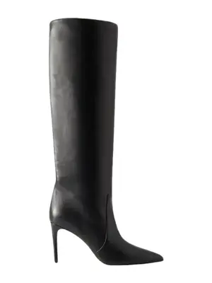 Paris Texas Stiletto Leather Knee High Boots - Black