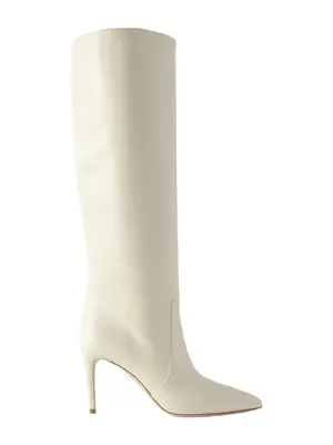 Paris Texas Stiletto Leather Knee High Boots - Cream