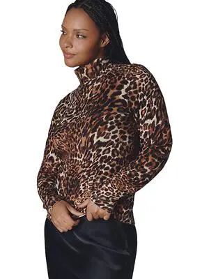 Maeve Printed Long-Sleeve Turtleneck Top Cheetah