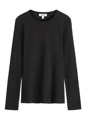 Cos Ribbed Long-sleeved Jersey Top - Black