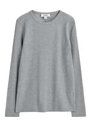 Cos Ribbed Long-Sleeved Jersey Top Gray