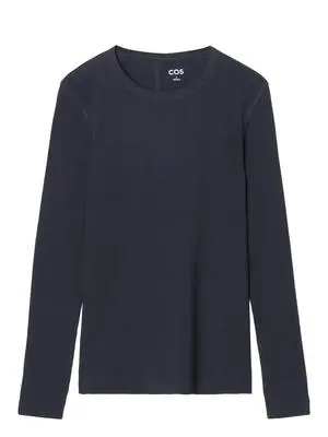 Cos Ribbed Long-Sleeved Jersey Top Navy