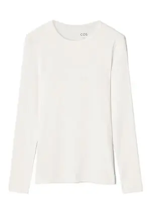 Cos Ribbed Long-sleeved Jersey Top - White
