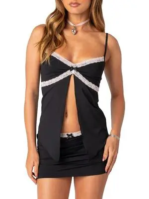 EDIKTED Lace Trim Split Front Camisole - Black