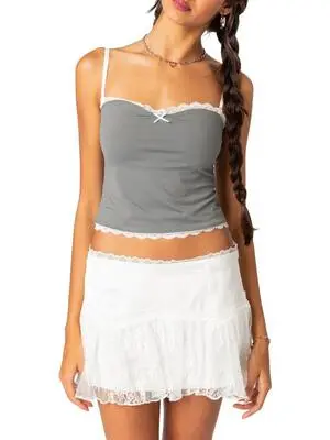 EDIKTED Alara Crop Lace Trim Camisole - Stone