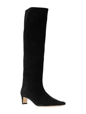 Staud Wally Leather Tall Boots Black Suede