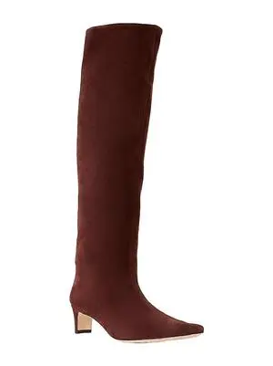 Staud Wally Leather Tall Boots Mahogany Suede