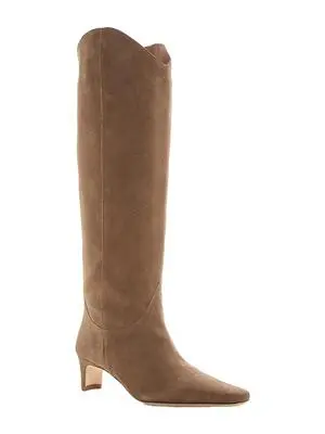 Staud Western Wally Leather Tall Boots - Dune Suede