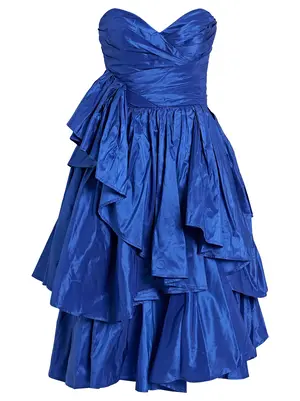 Carolina Herrera Strapless Tiered Silk-taffeta Dress - Bright Blue