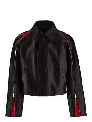 FERRAGAMO Contrasting-panels Zip-up Leather Jacket - Black