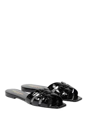 Saint Laurent Tribute Nu Pieds 05 Leather Slides - Black